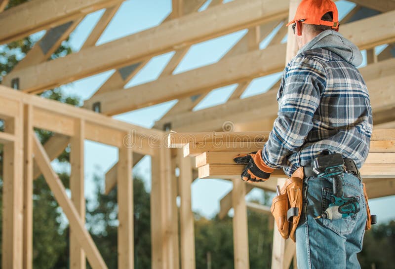 Men Building Wood House stock photo. Image of home, caucasian - 165572734