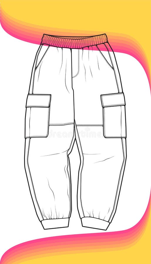 Men Cargo Pants Outline Vector Template, Men Cargo Pants in a Sketch ...