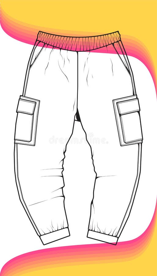 Men Cargo Pants Outline Vector Template, Men Cargo Pants in a Sketch ...