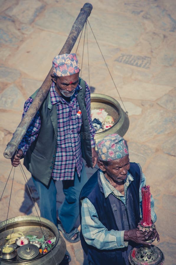 Men Carrying Candles and Different Religious Items in Nepal Editorial ...