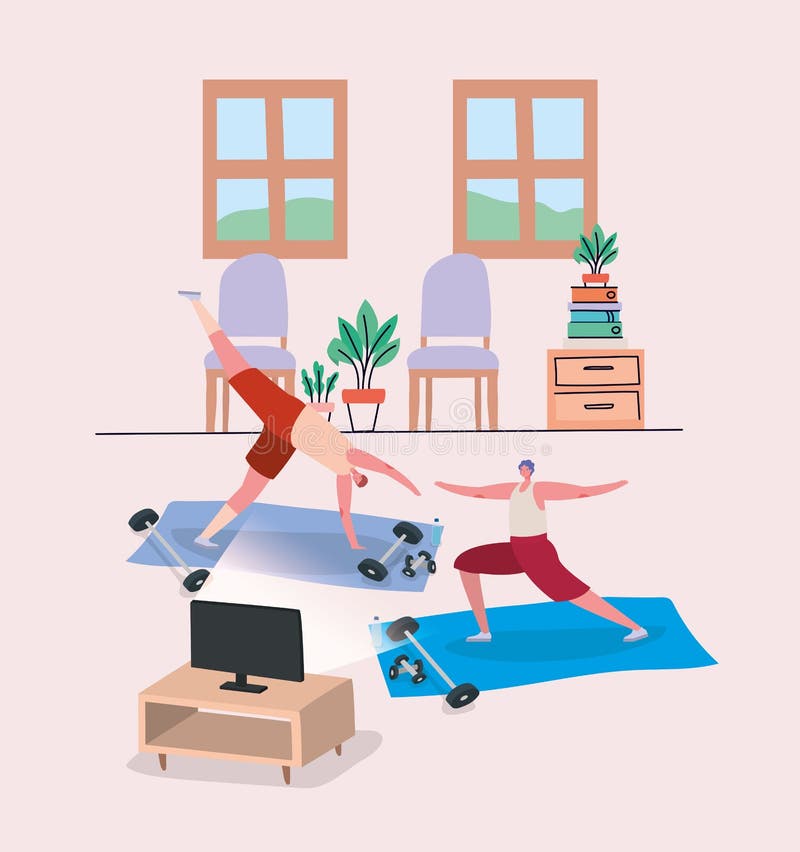 Men Cartoons Doing Exercise at Home Vector Design Stock Vector ...