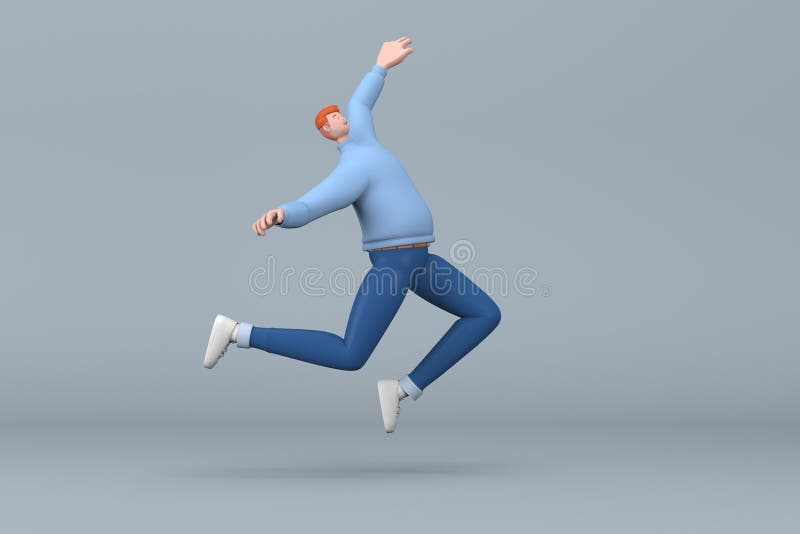 Men in Casual Clothes are Jumping. 3D Rendering of Cartoon Characters ...