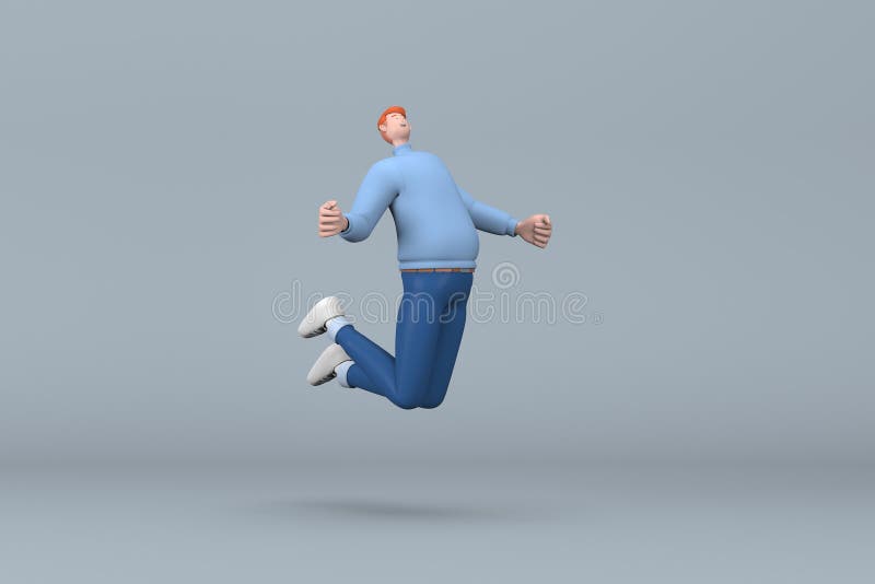 Men in Casual Clothes are Jumping. 3D Rendering of Cartoon Characters ...