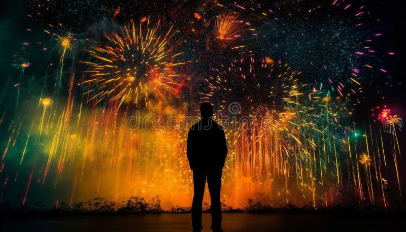 Men Celebrating Fourth of July with Fireworks Exploding Generated by AI ...