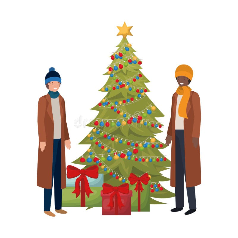 Men with Christmas Tree and Gifts Avatar Stock Vector - Illustration of ...
