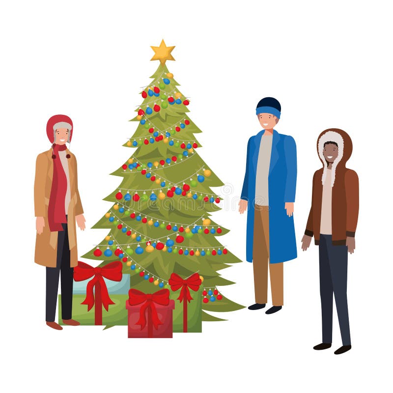 Men with Christmas Tree and Gifts Avatar Stock Vector - Illustration of ...