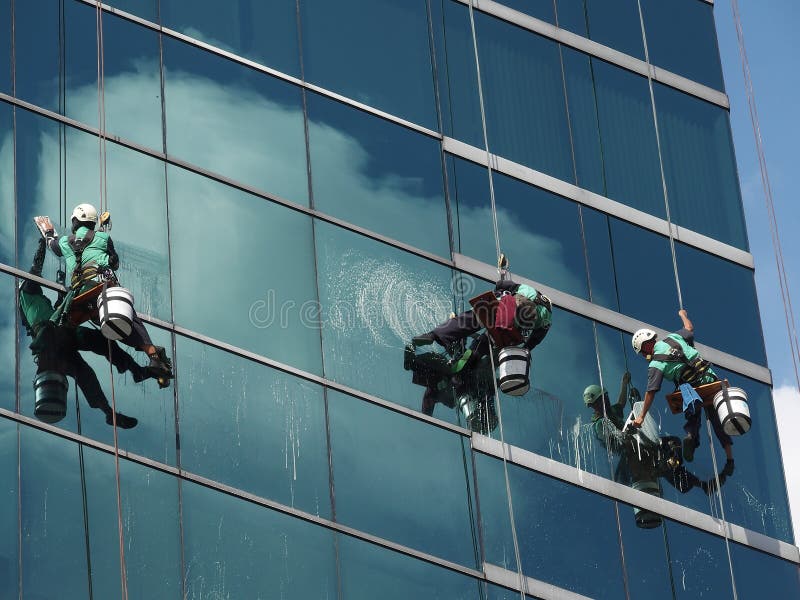 Men Cleaning Glass Building Stock Image - Image of full, locking: 91081889