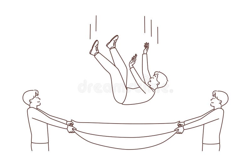 Men with Cloth Saving Guy from Falling Stock Vector - Illustration of ...