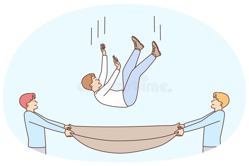 Men with Cloth Saving Guy from Falling Stock Vector - Illustration of ...