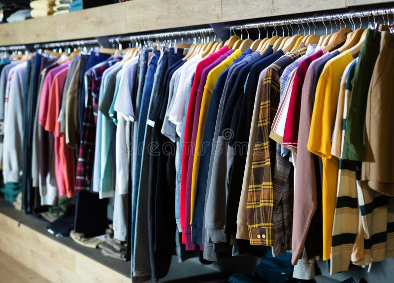 Men Clothes in Modern Garments Shop Stock Image - Image of tshirt ...
