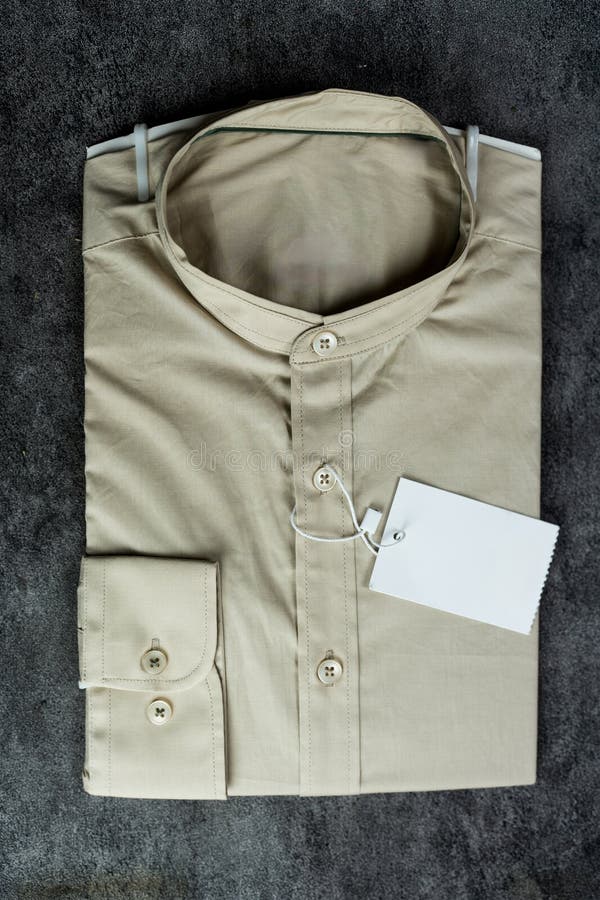 Men Collar Neutral Colored Shirt with Empty Price Paper Label Stock ...