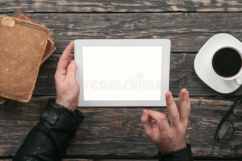 Men Communicate Using Tablet Computer Stock Image - Image of meeting ...