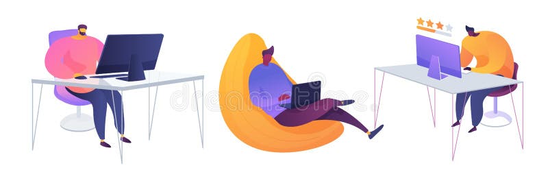 Men with Computers Flat Vector Illustrations Set Stock Vector ...