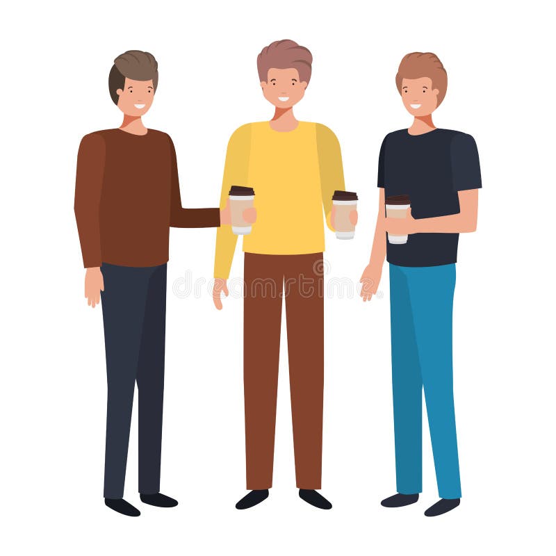 Men with Container Plastic Coffee Avatar Character Stock Vector ...