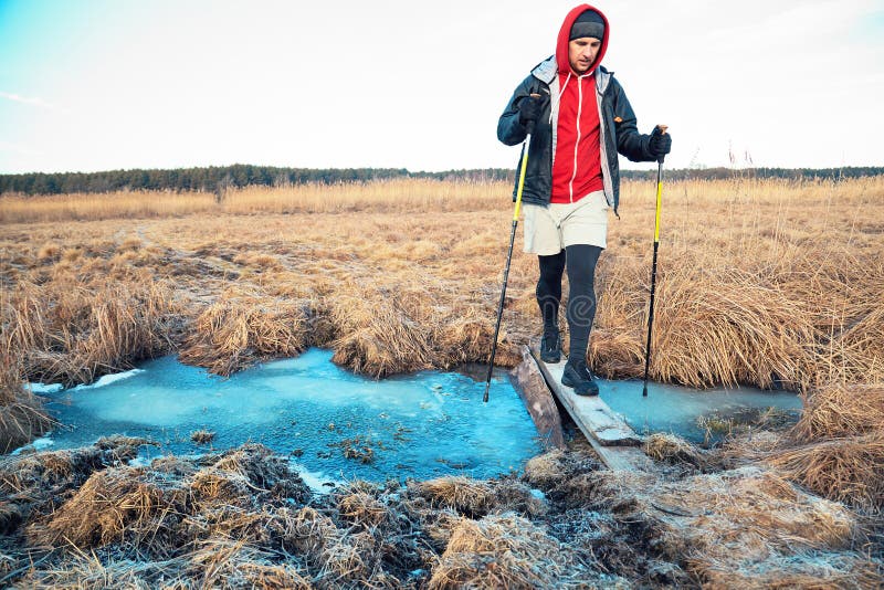 Men Cross River Throw the Tree Trunk Legs Close Up Stock Photo - Image ...