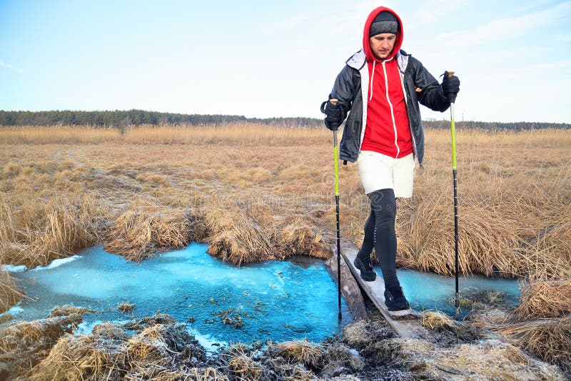 Men Cross River Throw the Tree Trunk Legs Close Up Stock Photo - Image ...