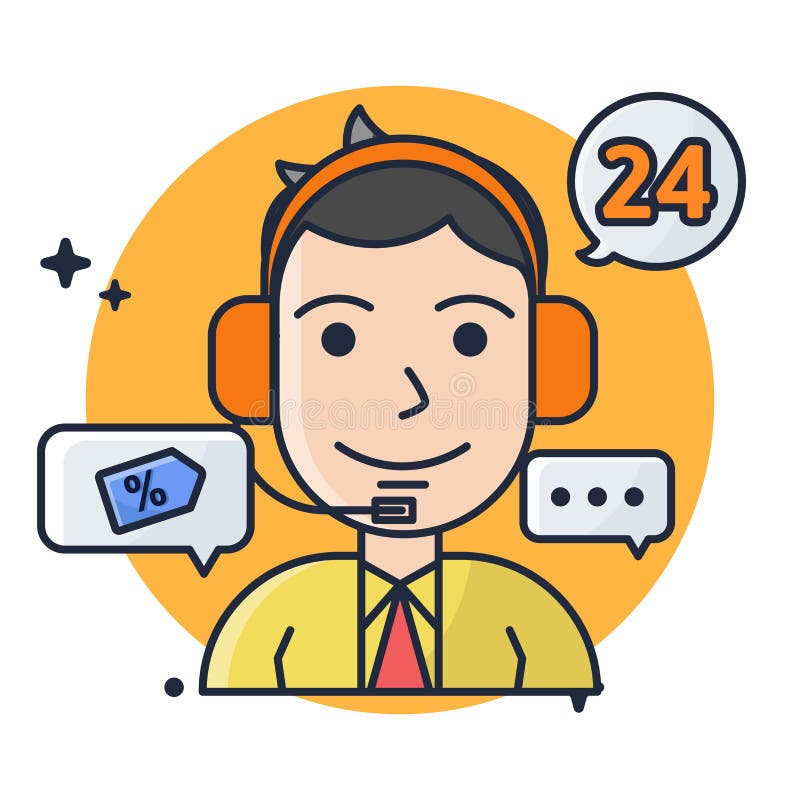 Men Customer Service 24 Hours Stock Vector - Illustration of icon, desk ...