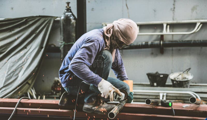 Grinding Steel and Steel Welding Stock Photo - Image of head, equipment ...