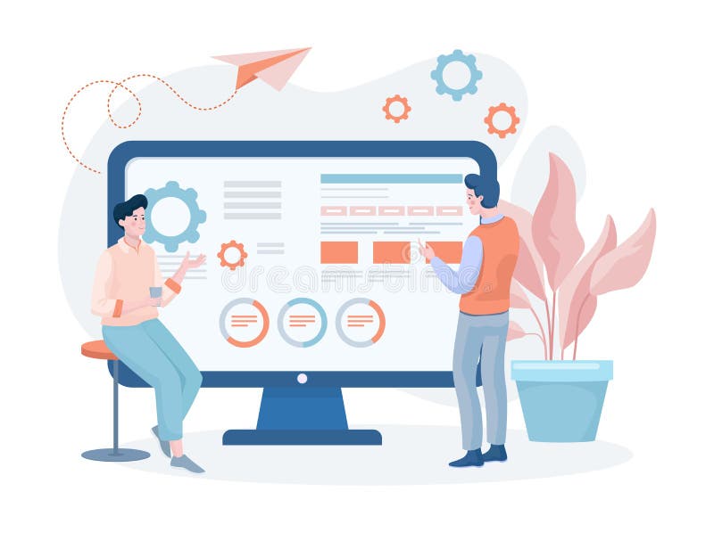 Men Developing Website or Mobile Application Vector Flat Illustration ...