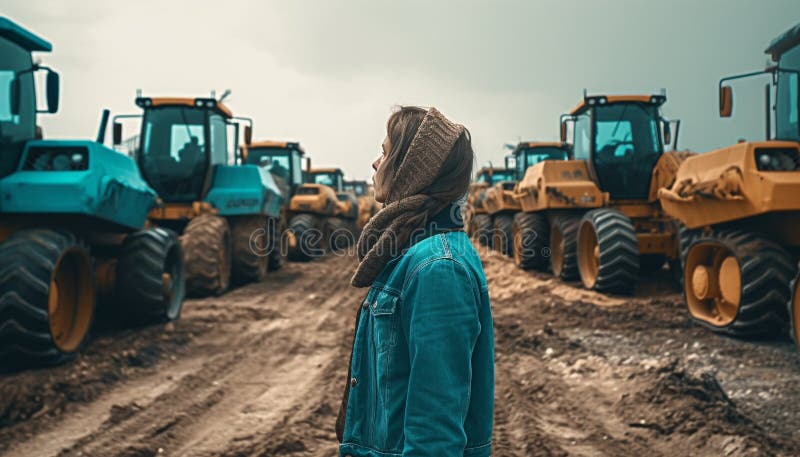 Men Digging in Earth with Construction Machinery Generated by AI Stock ...