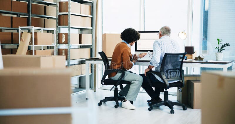 Men, Discussion and Computer for Distribution in Office of Schedule ...