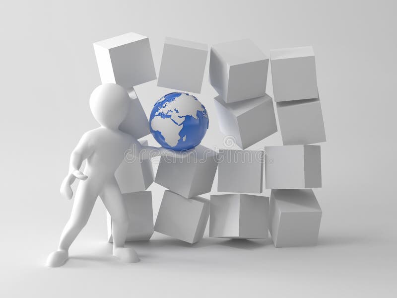 Men with Earth in Boxes. 3d Stock Illustration - Illustration of ...