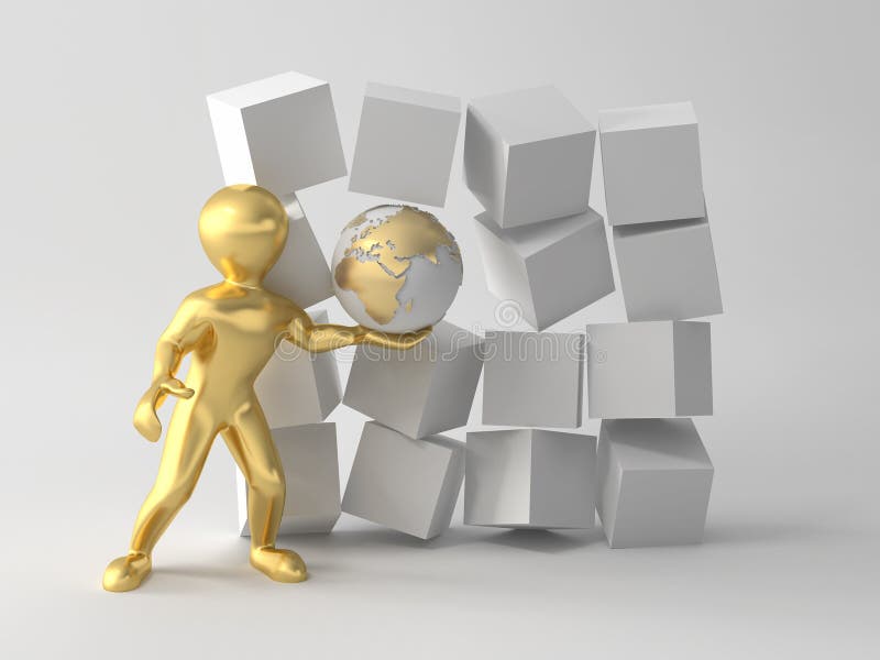 Men with Earth in Boxes. 3d Stock Illustration - Illustration of ...