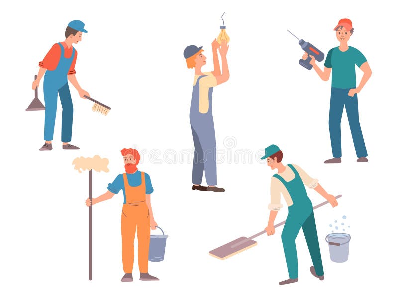 Men Engaged In Housework, Concept Help With Housework Stock Vector ...
