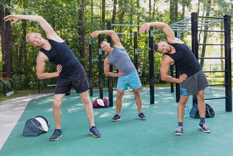 Men exercising outdoor stock photo. Image of attractive - 88642336
