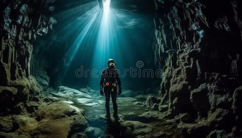 Men Explore Deep Underwater, Scuba Diving into Nature Adventure ...