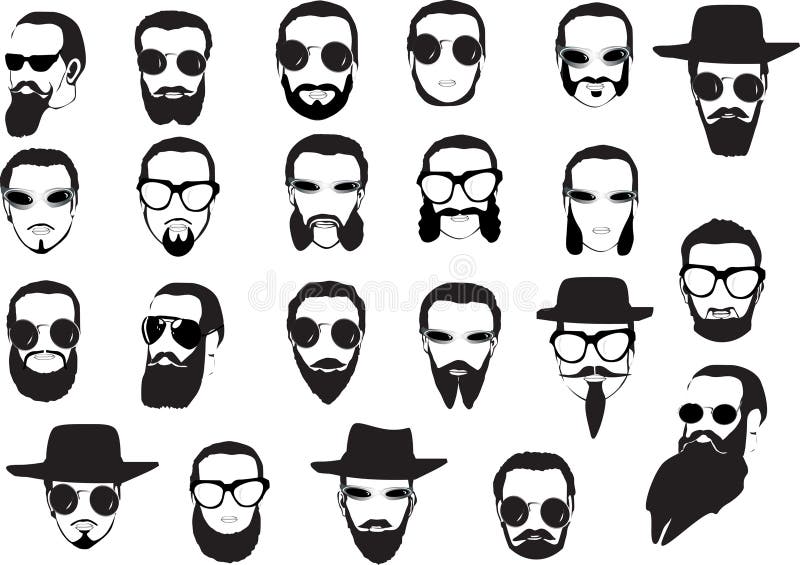 Men Faces With Beards And Glasses Stock Vector Illustration Of