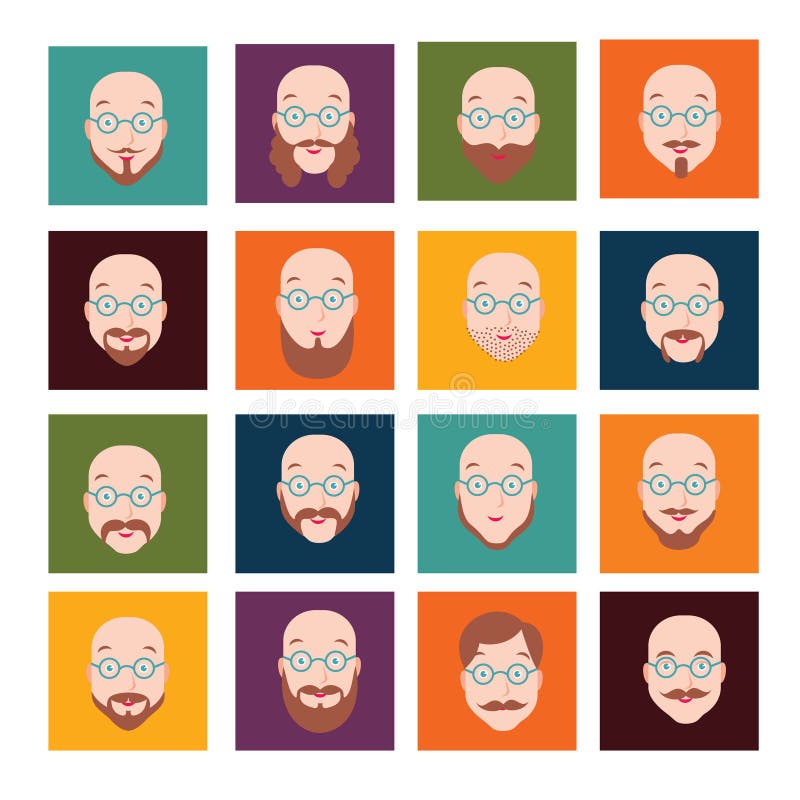 Men Faces Icons with Beard and Mustache Set Stock Vector - Illustration ...