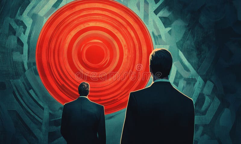 Men Facing Red Circular Target, Abstract Background, Contemplation ...