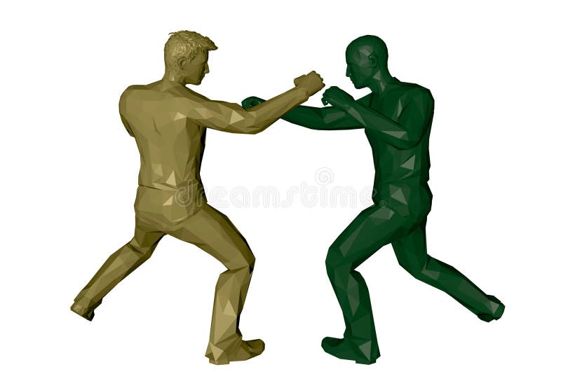 Low Poly Men Fighting. Isolated On White Background. Vector ...
