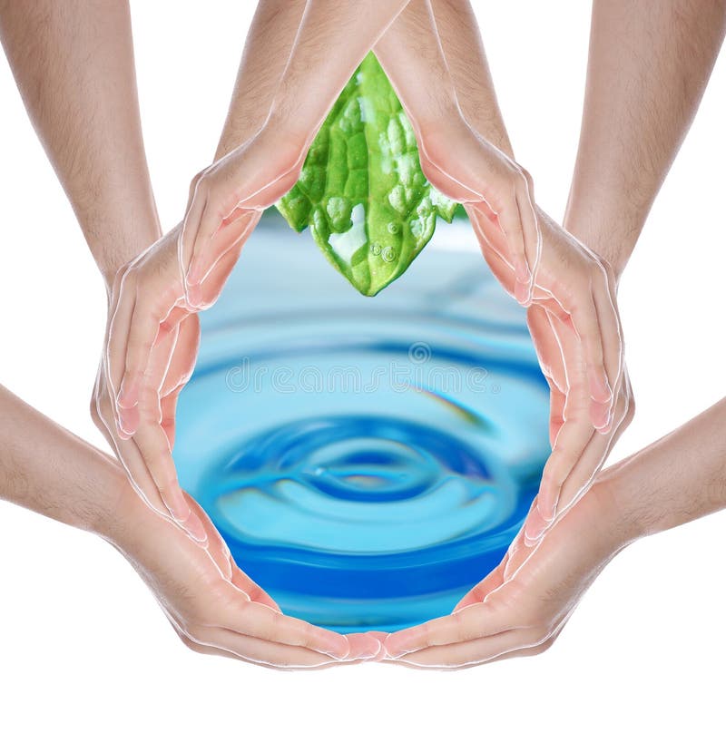 Men Forming Water Drop with Their Hands on Background. Ecology ...