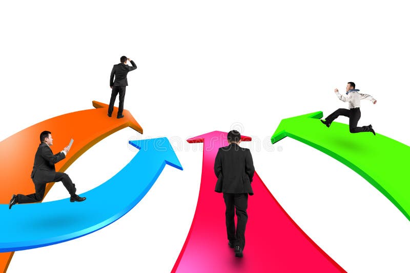 Men on Four Color Arrows Go Forward Stock Illustration - Illustration ...