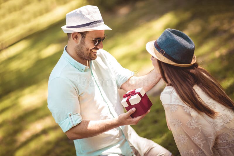 Man Giving a Box with a Gift To a Woman Stock Image - Image of ...