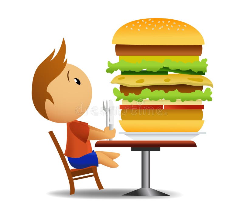 Men Going To Eat Very Big Hamburger Stock Vector - Illustration of blue ...