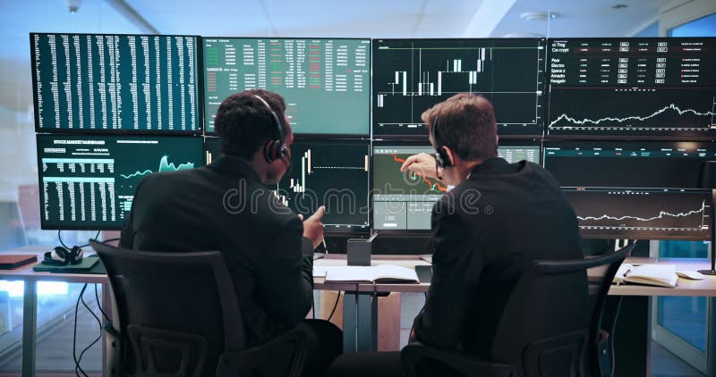 Men, Graphs and Computer Screen for Trading, Advice and Headset with ...