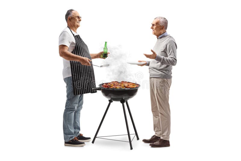 Men Grilling Meat on a Barbecue and Talking Stock Image - Image of beer ...
