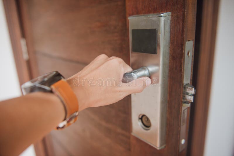 Men hand open door handle. stock image. Image of metal - 117883517