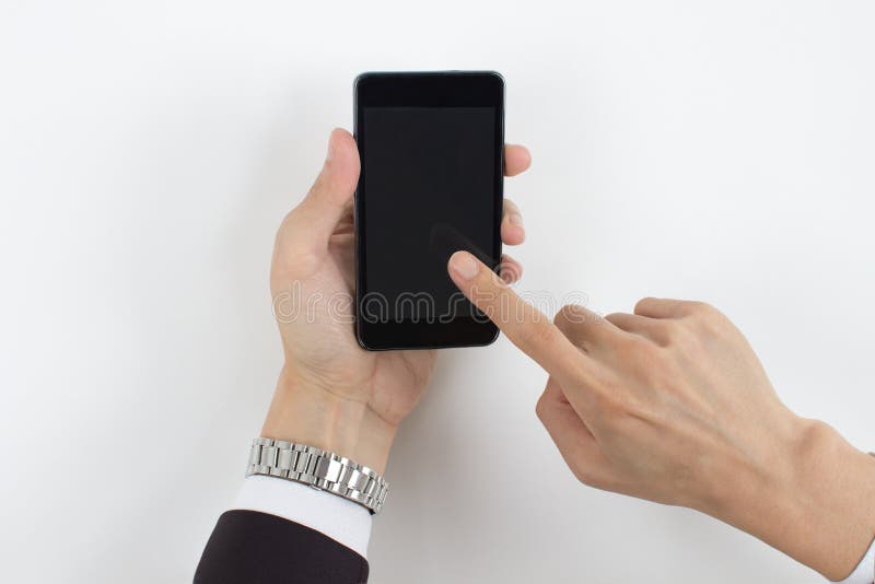 Men Hand Touch Mobile Phone Stock Image - Image of people, clever: 26695727