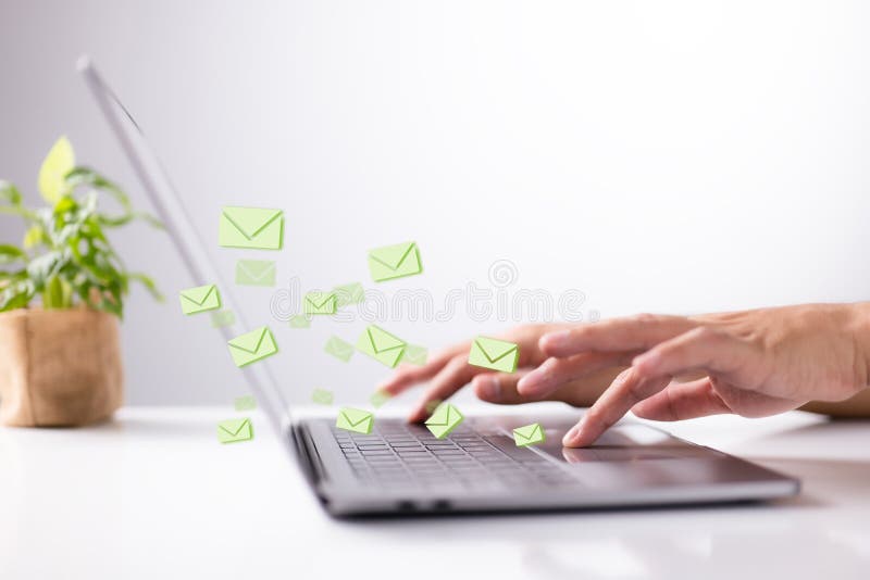 Men Hand Typing on Laptop Computer and Send E-mail Stock Photo - Image ...