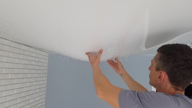 Stretch Ceiling Installation during Home Renovation Stock Video - Video ...