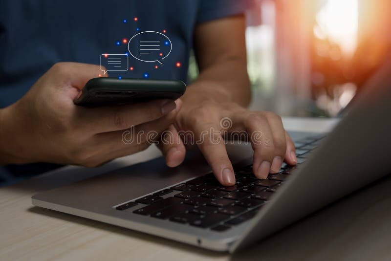 Men Hands Using Mobile Phone Typing Live Chat Chatting and Social ...