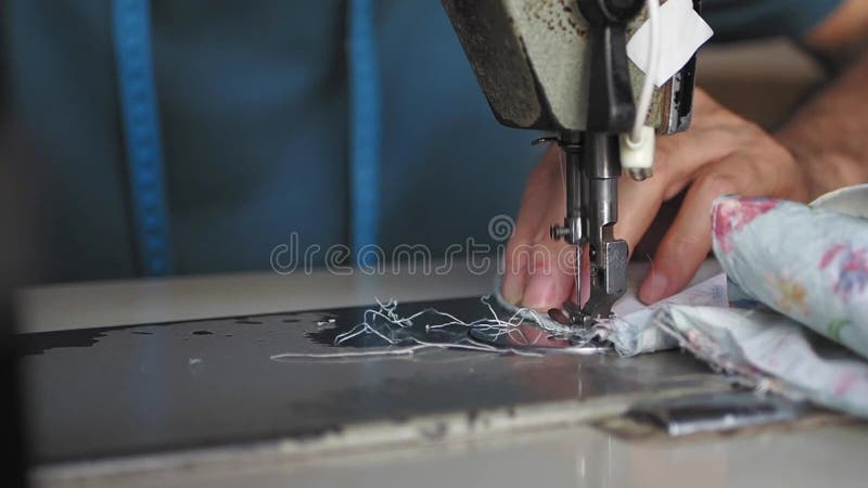 Slow Motion of Men Hands Using a Sewing Machine . Stock Video - Video ...