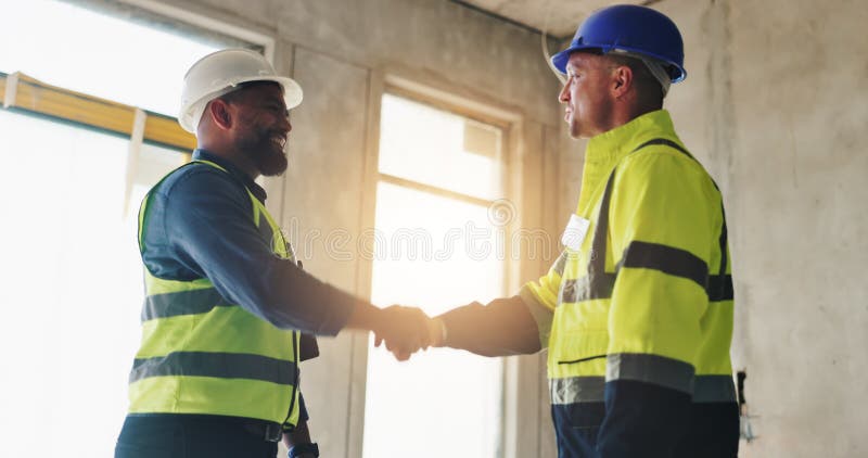 Men, Handshake and Contractor for Inspection of Construction ...