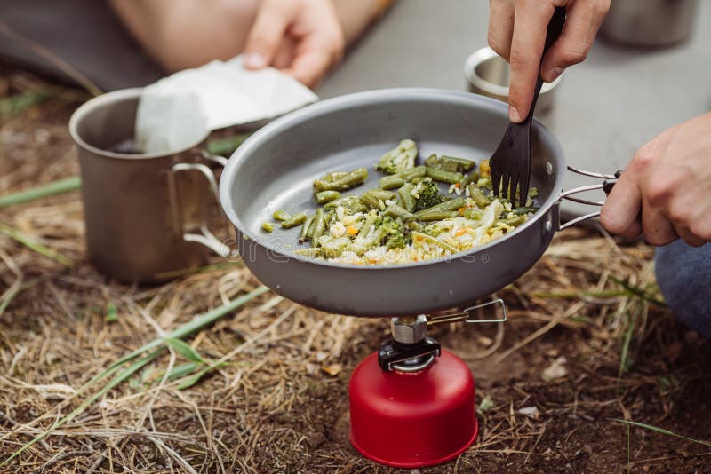 Man are Heated in a Fire and Cook Out on a Summer Camp Stock Image ...