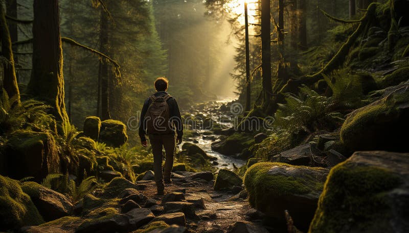 Men Hiking in the Forest, Exploring Nature Beauty and Tranquility ...