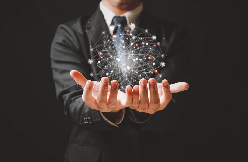 A Men Hold the Virtual Connection To the Wireless Network Globe To ...